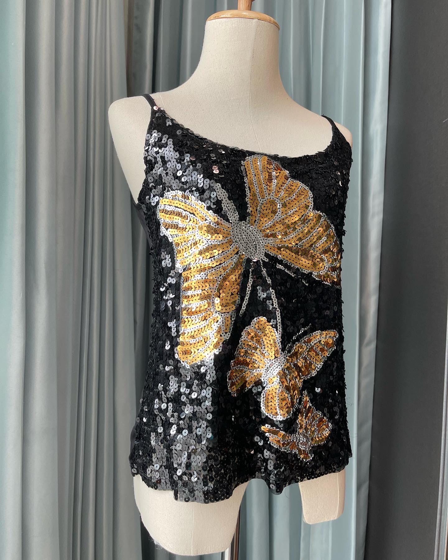 Vintage Beaded Butterfly Sequin Top: Vintage 90s Festival Glam| Ibiza ...