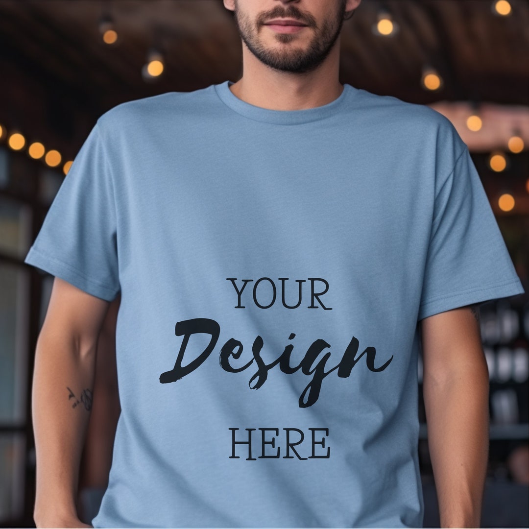 Heather Indigo Gildan 64000 Mockup Gildan Heather Indigo Shirt Mockup