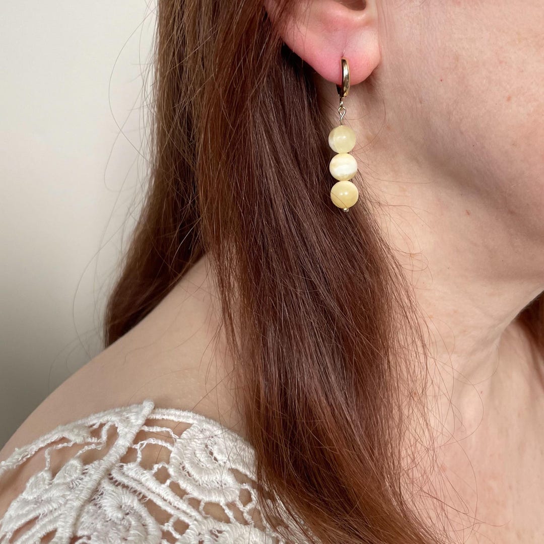 24k Gold-plated Apatite, Calcite or Lepidolite Dangle Earrings | Real ...