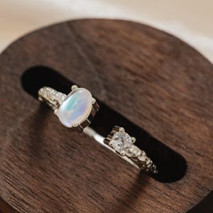 Rainbow Moonstone Foil Texture Adjustable Ring, Moonstone and Zirconia ...