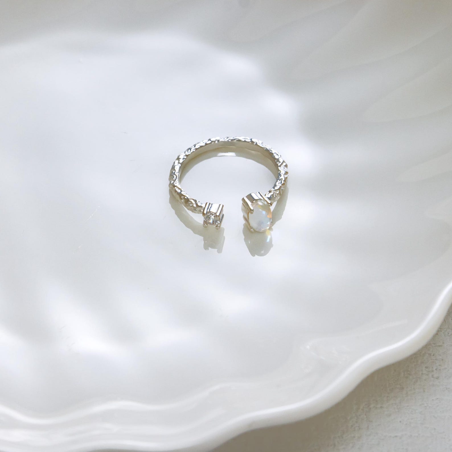 Rainbow Moonstone Foil Texture Adjustable Ring, Moonstone and Zirconia ...