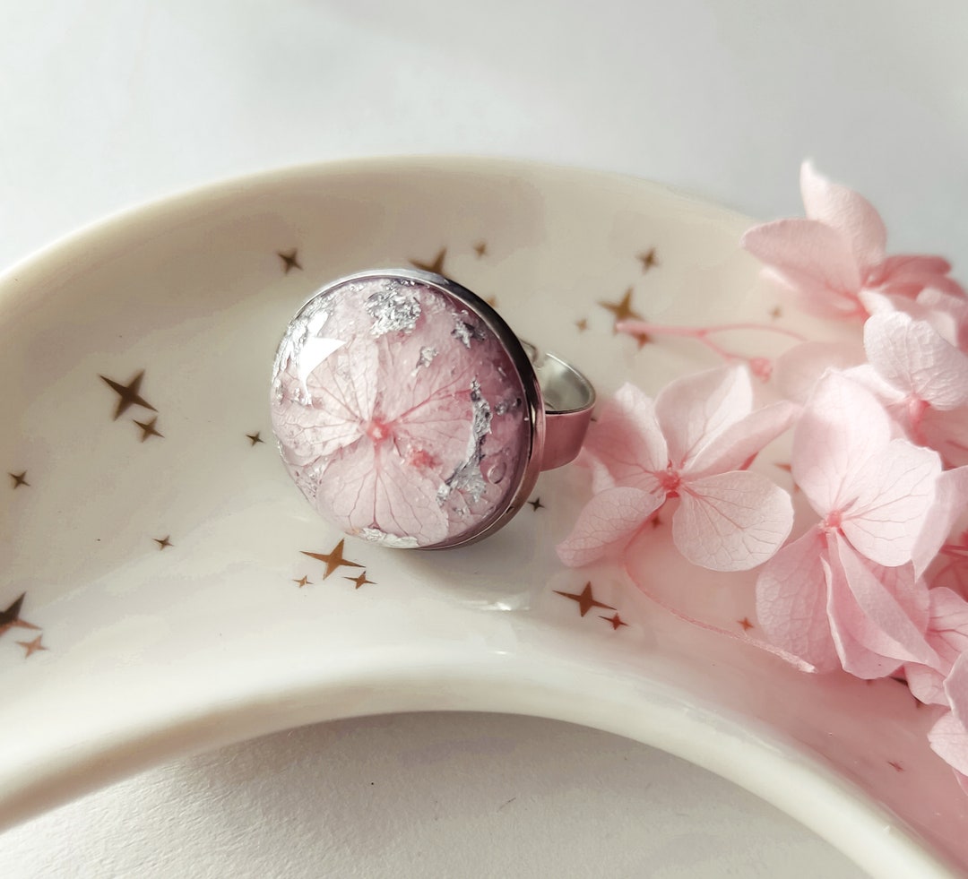 Real Pink Hydrangea Ring, Pressed Hydrangea Resin Ring, Real Flower ...