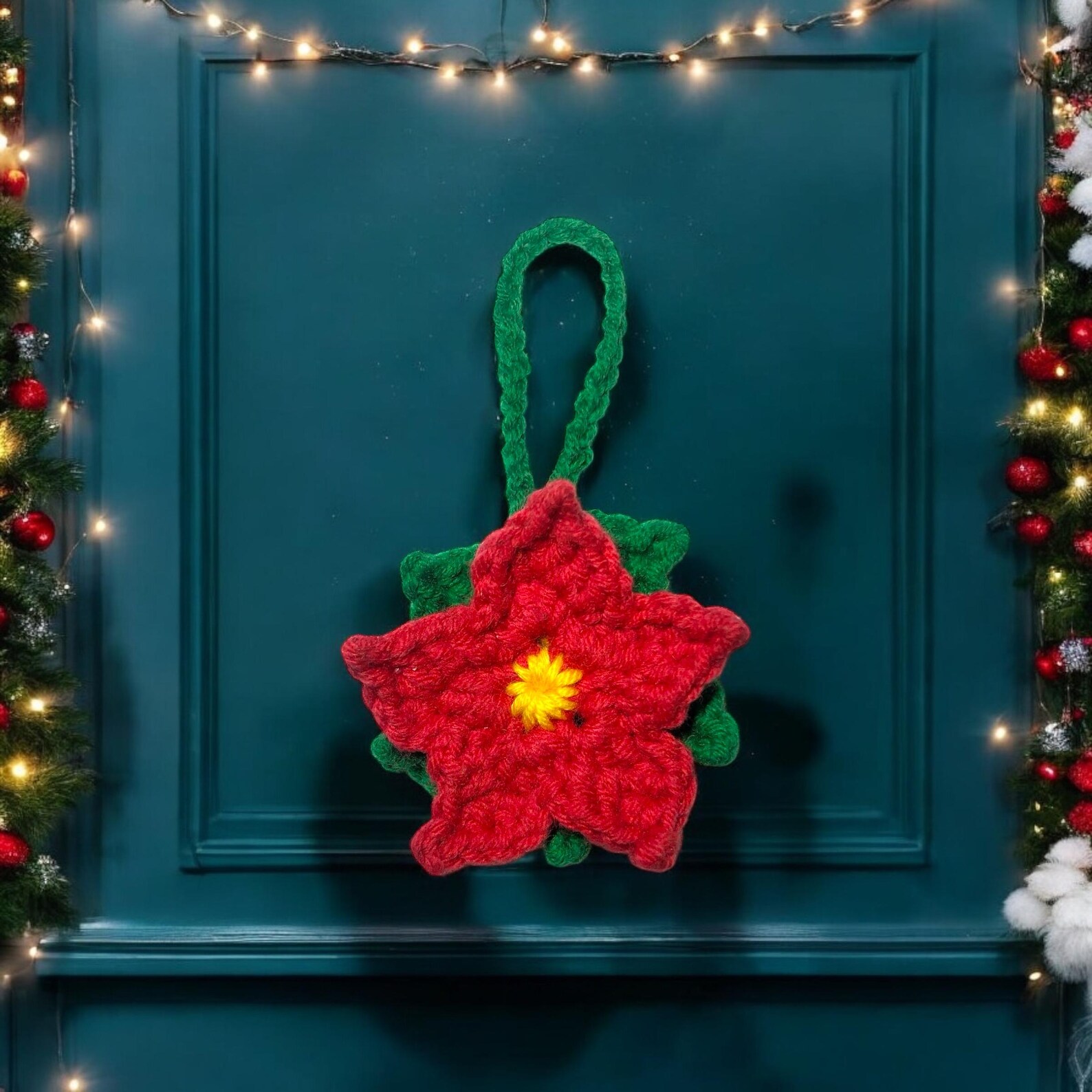 Christmas Poinsettia Flower Crochet Keychain Pattern Poinsettia Flower ...