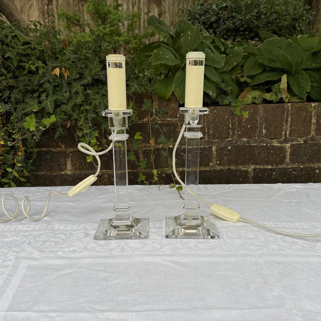 Pair of Vintage Glass Column Table Lamps, Elegant Lighting for Classic ...