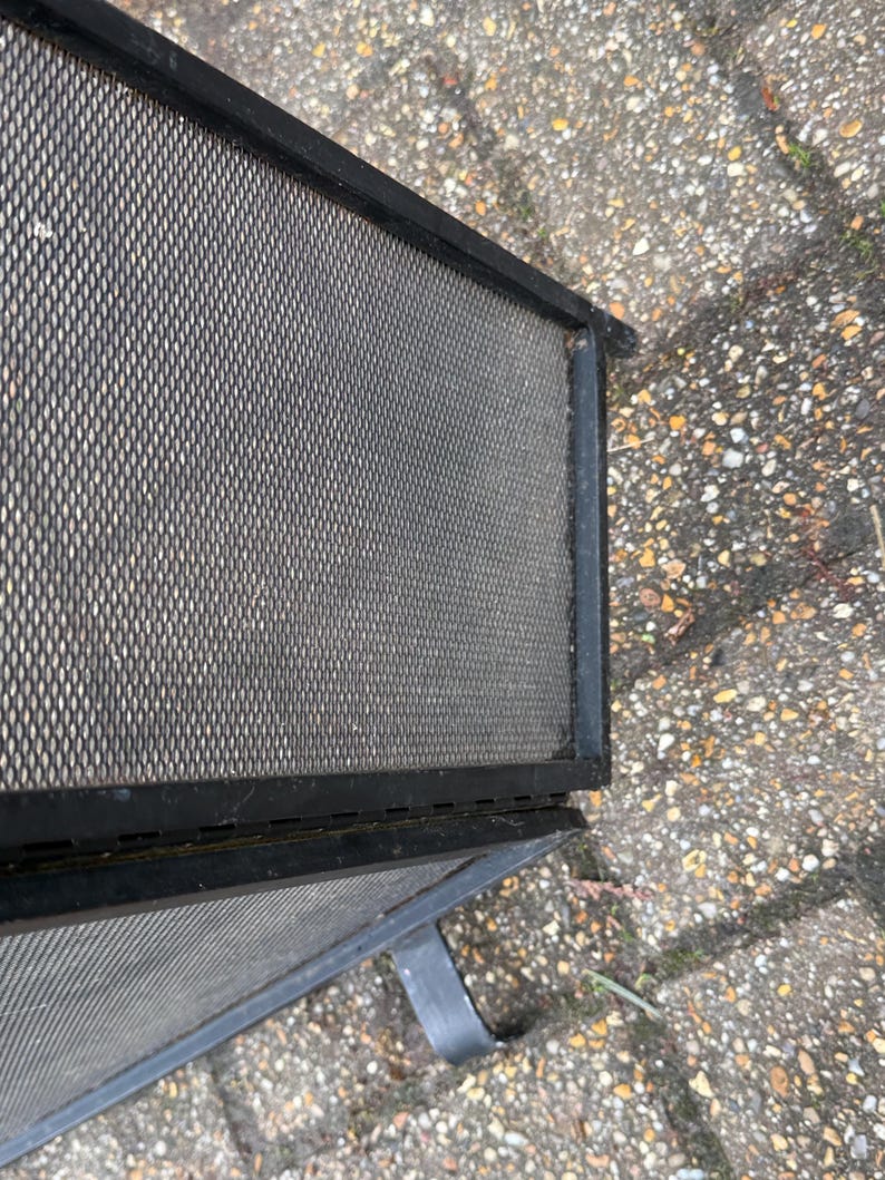 Circa 1970s Vintage Black Iron Folding Fire Screen Mesh Fireplace Guard ...