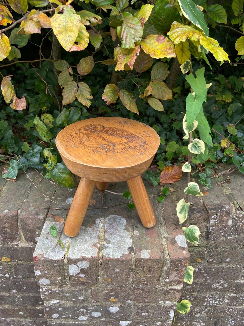 Vintage Children’s Milking Stool With an Engraved Fairytale Woodland ...