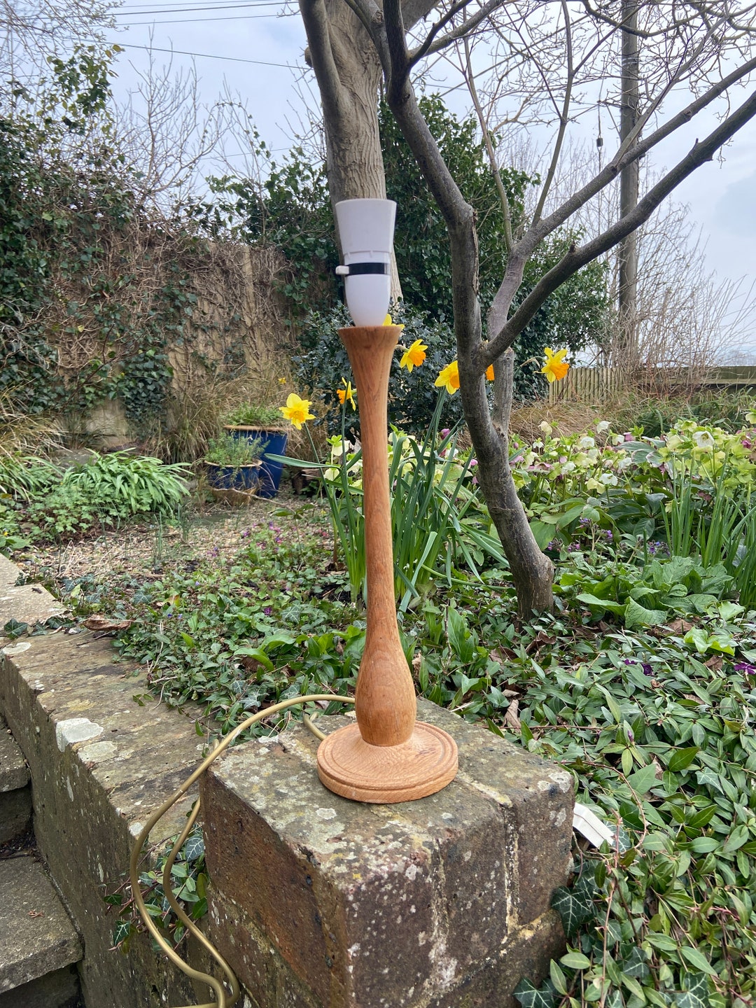 Retro European / Scandinavian Tall Vintage Wooden Table Lamp Base 43cm ...