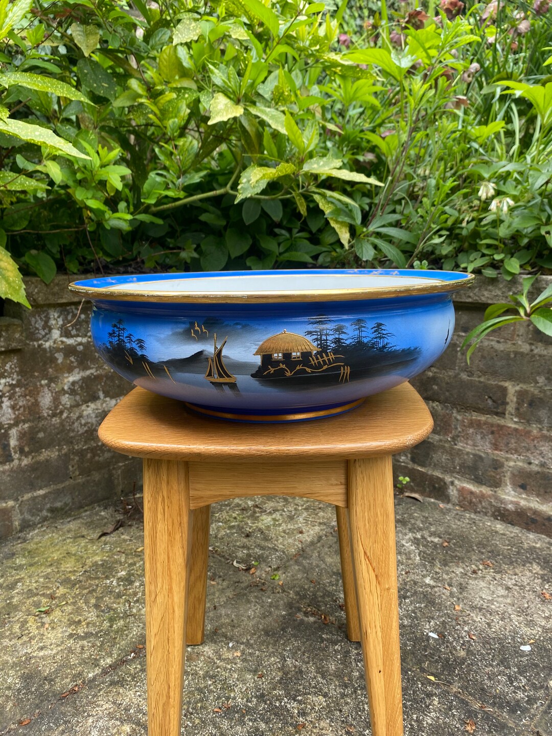 Antique 1920s Cobalt Blue Gold Rim Oriental Pattern Moonlight Ware 1500 ...