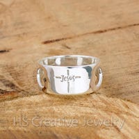 Jesus Christ Men Ring, Religious Signet Ring, IHS Patterned Men Ring ...