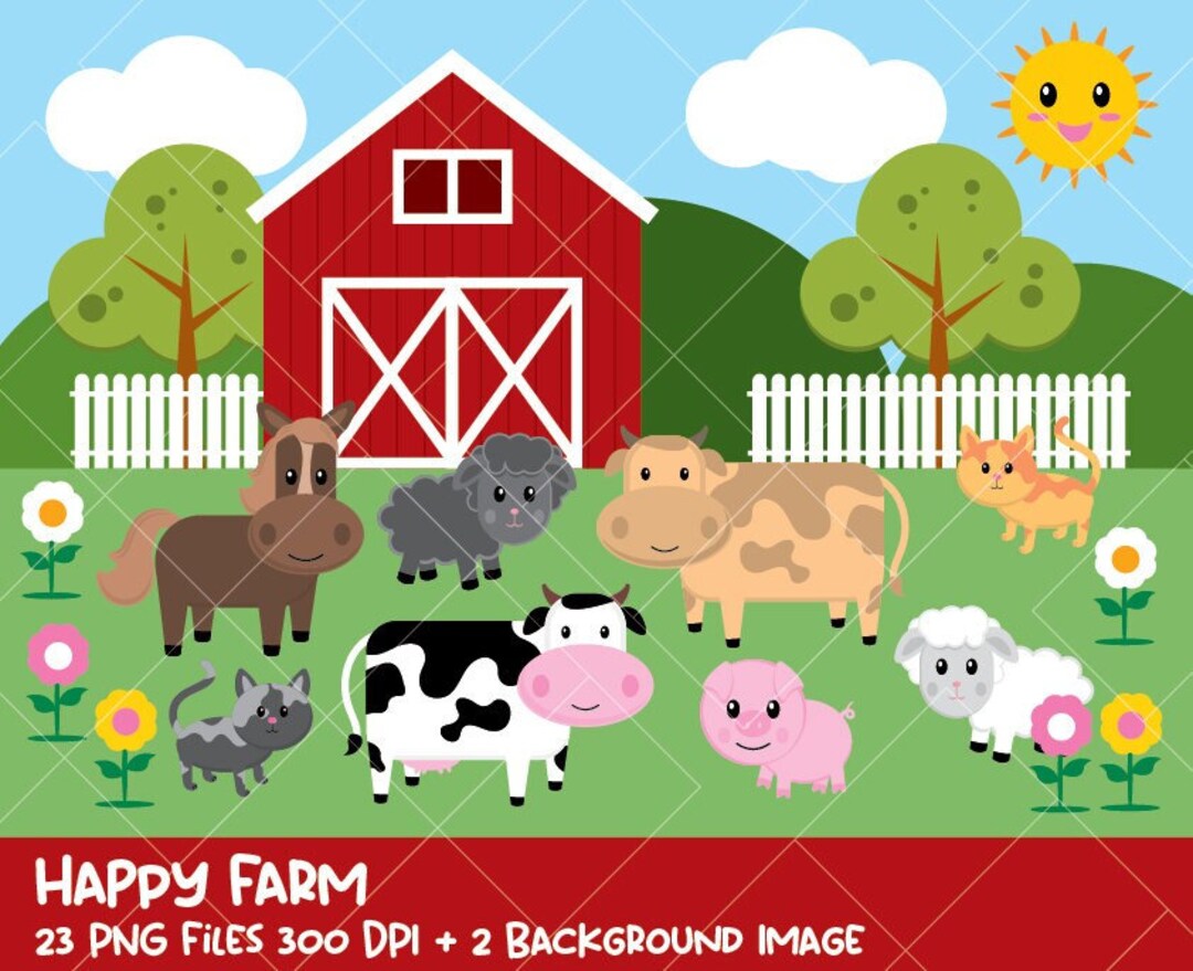 Happy Farm Clipart Set Animals Digitals Clipart PNG - Etsy