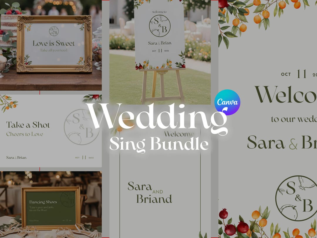 Wedding Sign Bundle | Editable Canva Templates | Minimal and Floral ...