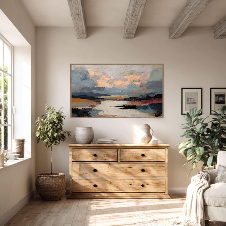 Frame TV Art Abstract Landscape Painting With Texture, Modern ...