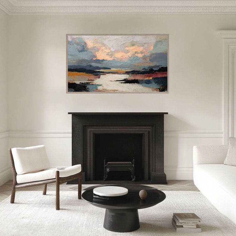 Frame TV Art Abstract Landscape Painting With Texture, Modern ...