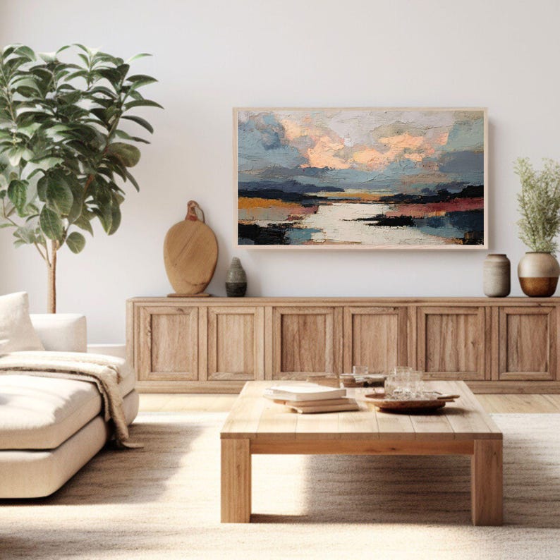 Frame TV Art Abstract Landscape Painting With Texture, Modern ...