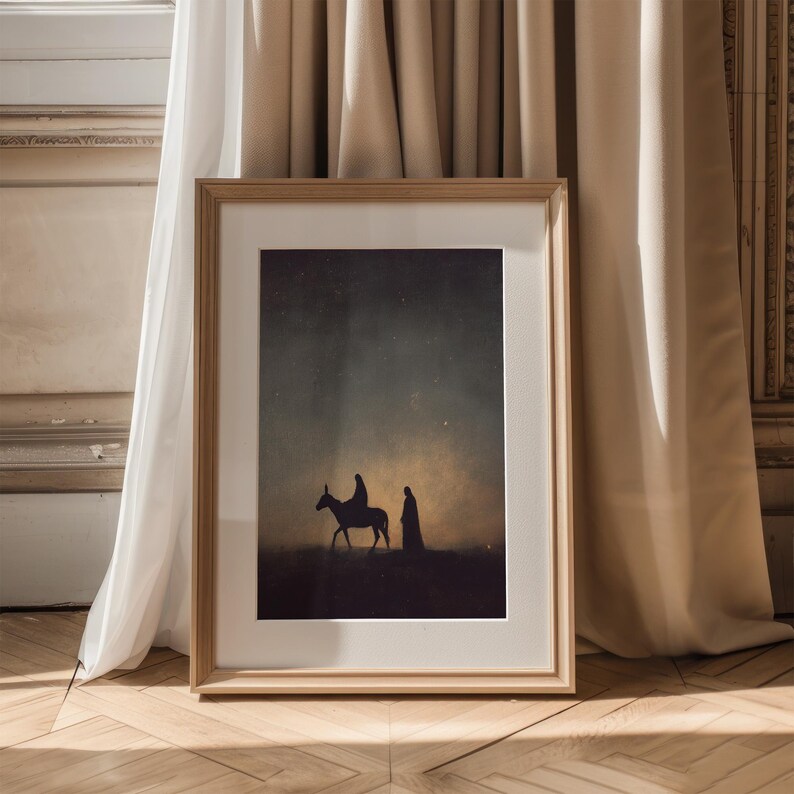 Mary & Joseph Journey to Bethlehem, Nativity Art Printable, Religious ...