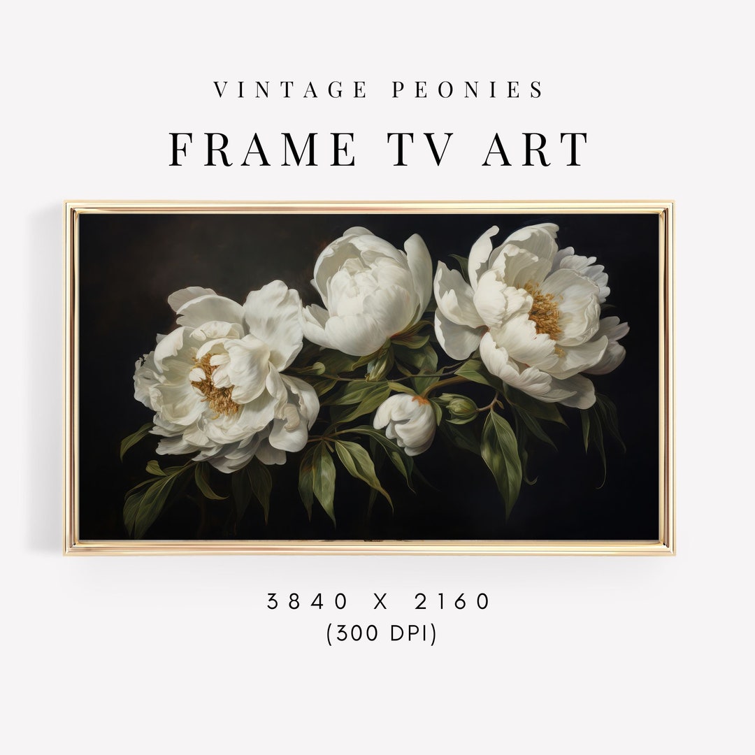 Frame TV Art Flowers, White Peony Flowers Dark Moody, Floral Frame TV ...