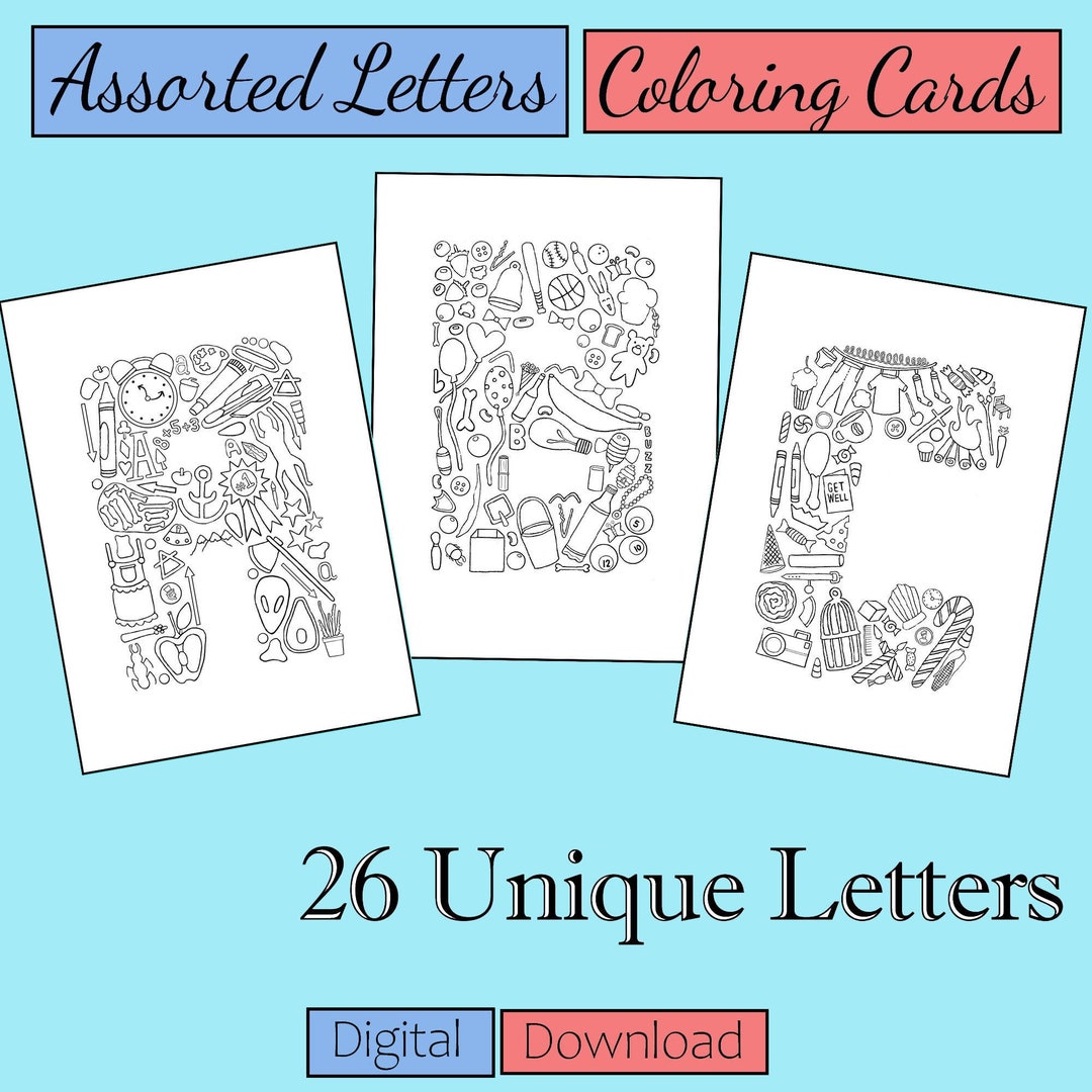 Alphabet Coloring Pages of Unique Letter Designs 26 Individual 5 X 7 ...