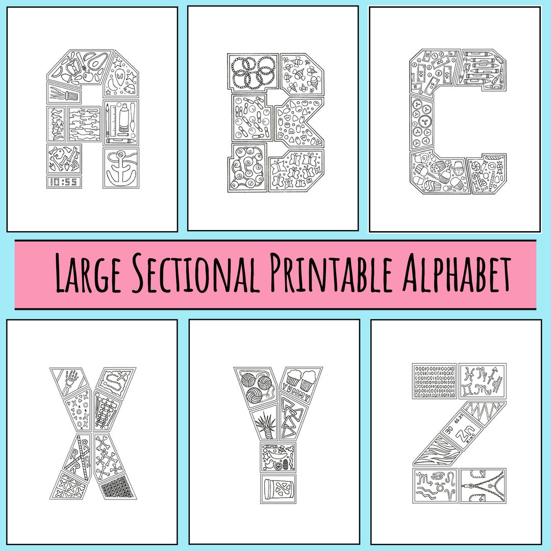 Large Illustrated Alphabet Set Printable Hand-drawn Coloring Pages ...