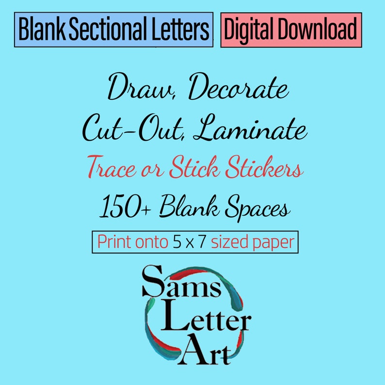 Blank Sectional Letter Coloring Cards Sized 5 X 7. A to Z Uppercase ...