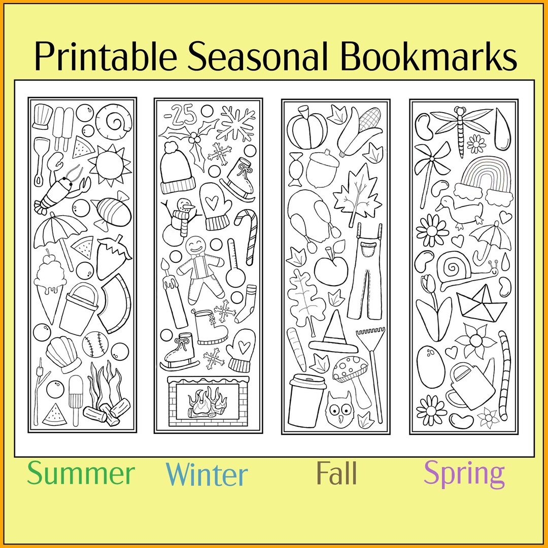 Seasons Printable Bookmarks-black and White Colorable Page of 4 ...
