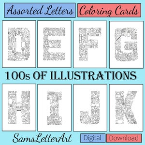 Alphabet Coloring Pages of Unique Letter Designs 26 Individual 5 X 7 ...