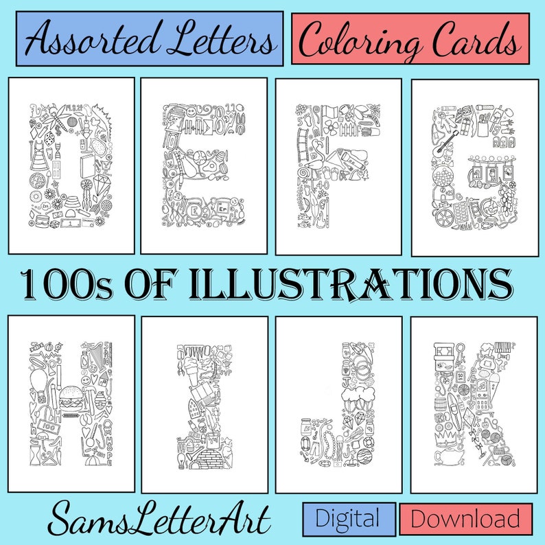 Alphabet Coloring Pages of Unique Letter Designs 26 Individual 5 X 7 ...