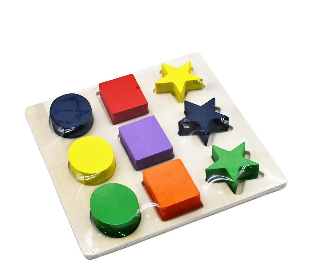 Wooden Blocks Rainbow Color Shapes Kids Classic Toys Toddlers ...