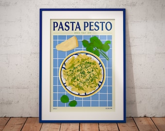 Pesto Pasta Art Print, Pesto Penne Poster, Pesto Wall Art, Italian Food ...
