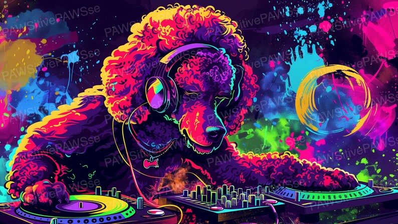 DJ Poodle Art, Dj Dog Pop Art, Poodle Art Print Digital Download, Dj ...
