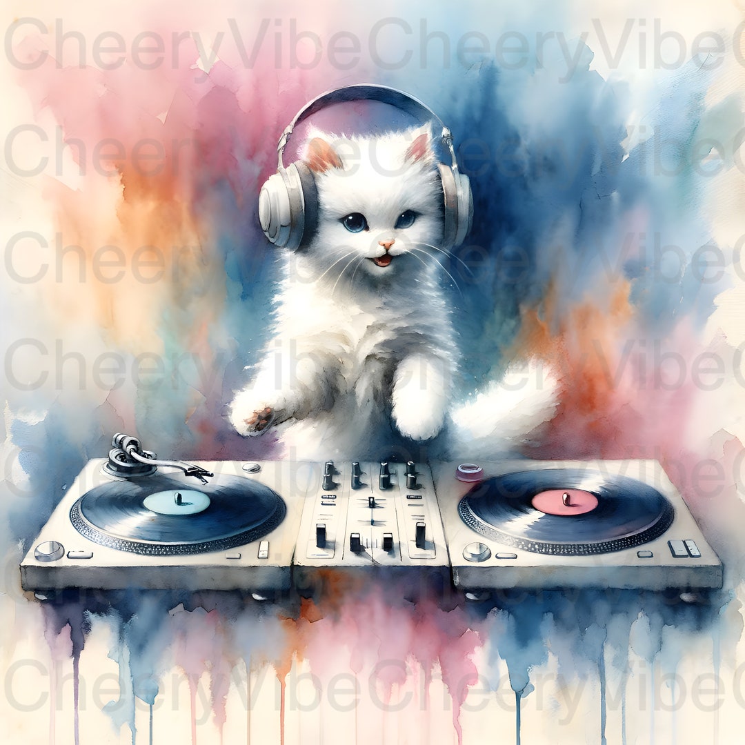 DJ Cat Digital Download, Retro Cat Wall Art, Dj Wall Art, Dj Art Disco ...