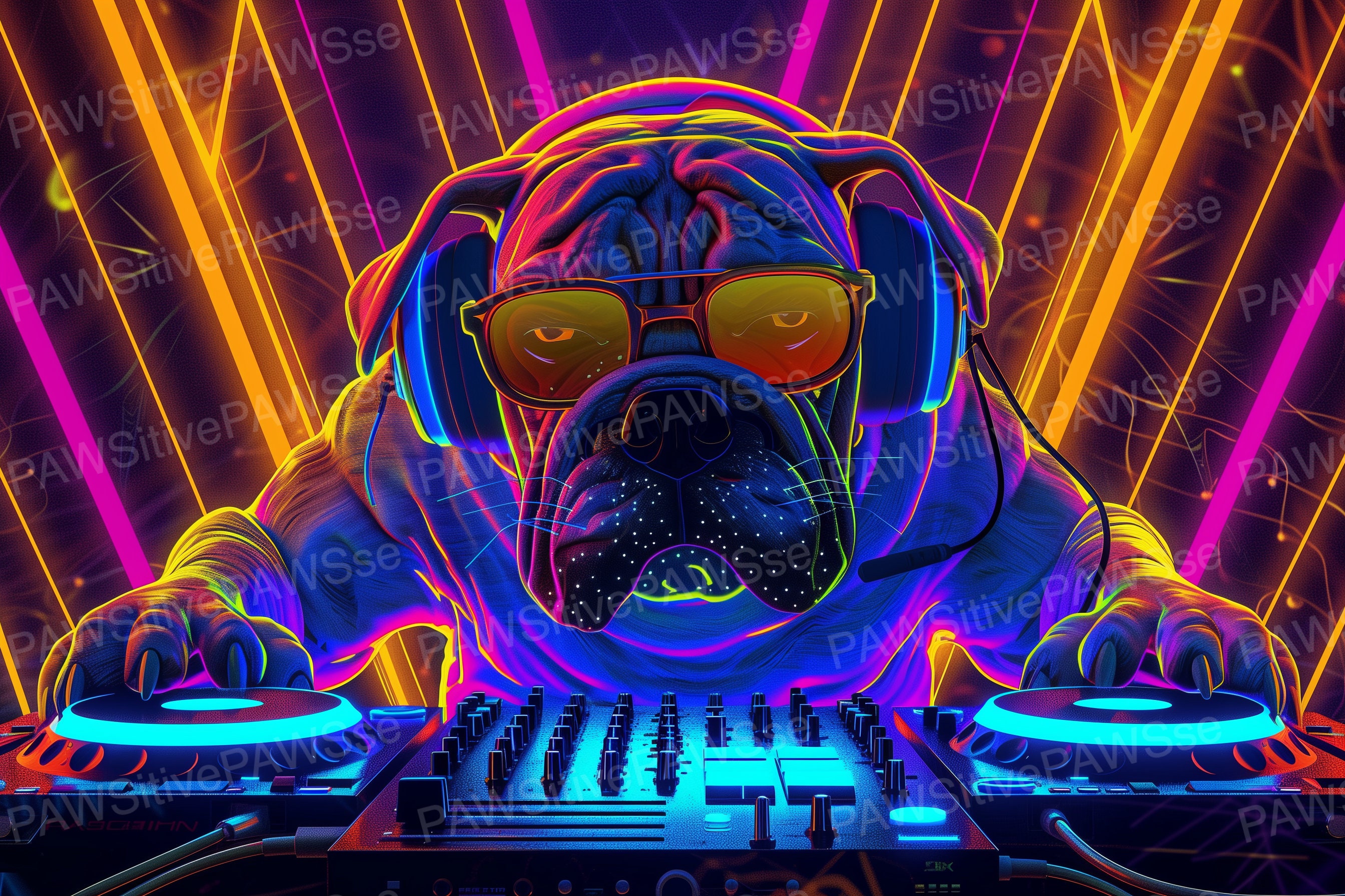 Dog Wall Art Printable DJ Bulldog Dj English Bulldog Pop Art on ...