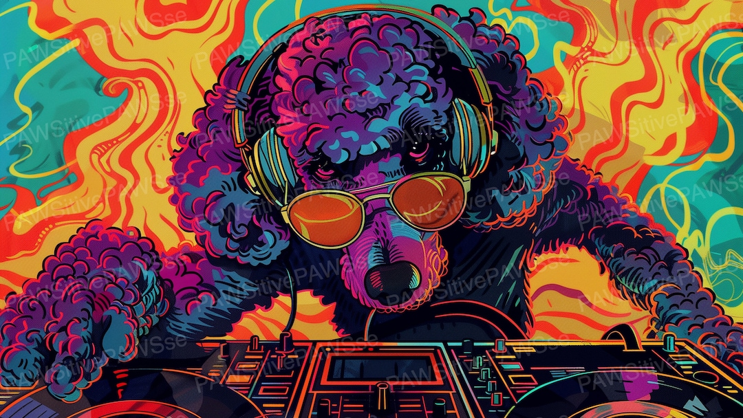 1DJ Poodle Art Poodle Dj Dog Pop Art Print Digitally Download DJ Wall ...