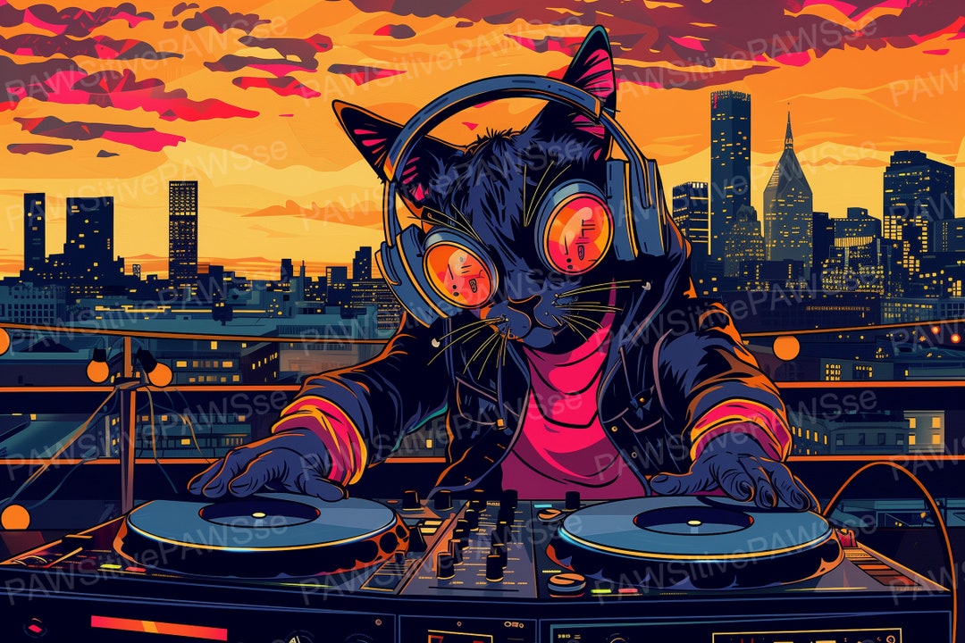 1DJ Maine Coot Cat, Dj Cat Pop Art, Maine Coot Digital Download, DJ ...
