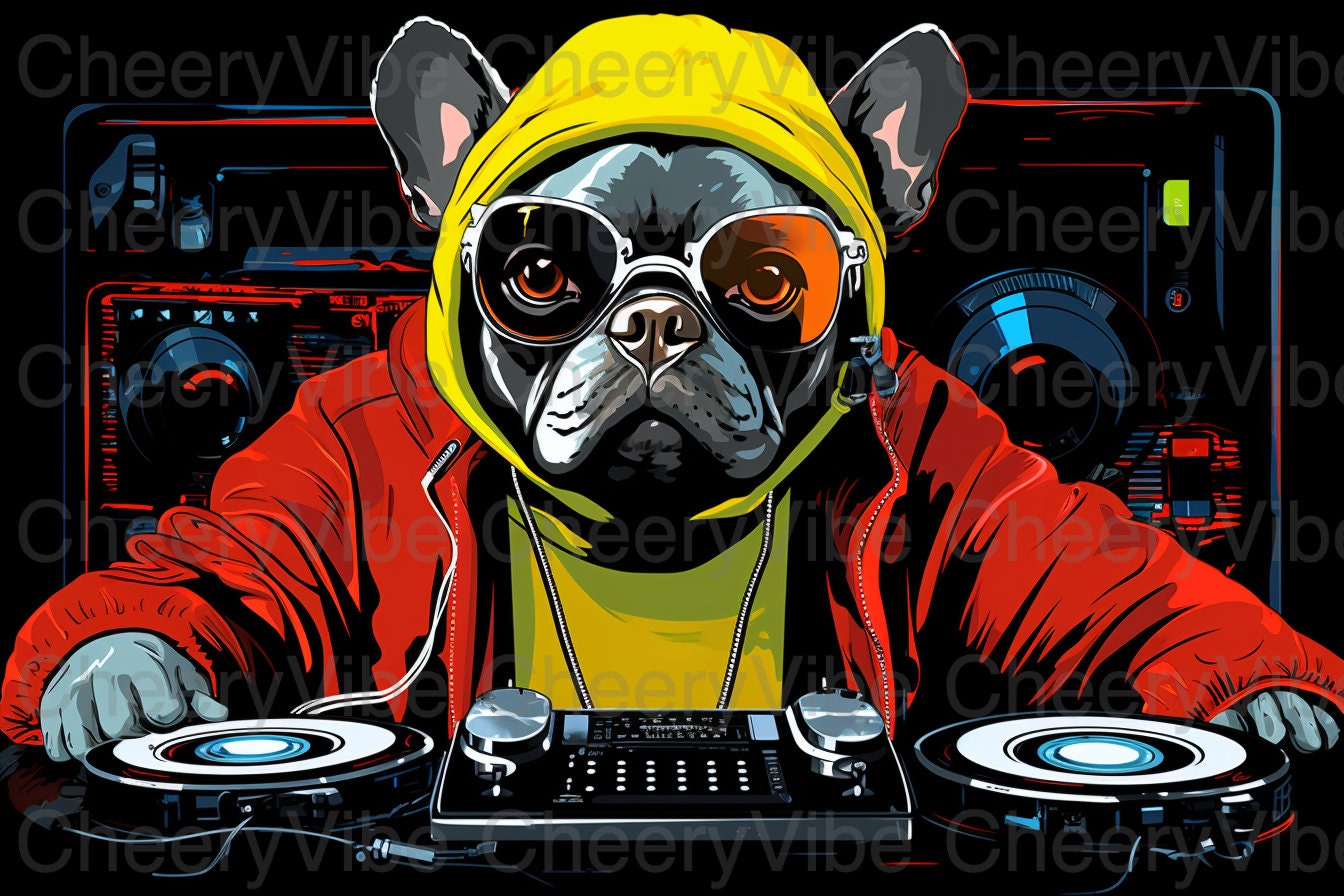 DJ French Bulldog Art, Dj Dog Pop Art, Frenchie Print Digital Download ...