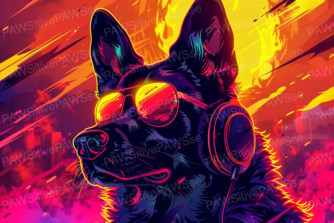 Dog Wall Pop Art Printable DJ German Shepherd Puppy on Turntables ...