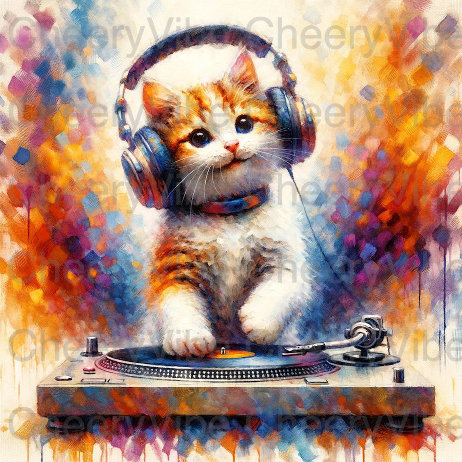 DJ Cat Wall Art, Dj Art Digital Download, DJ Wall Art, Retro Disco ...
