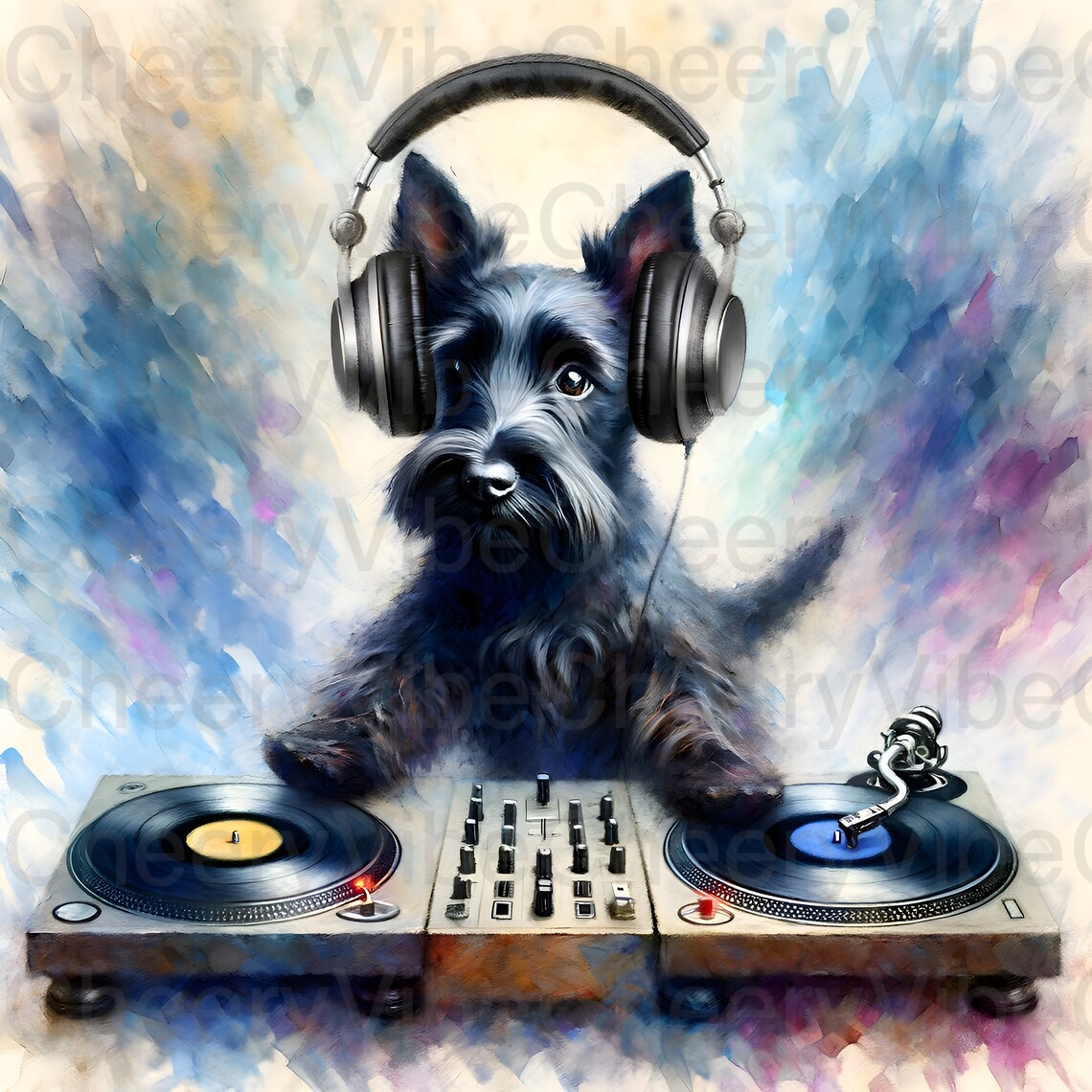 DJ Scottish Terrier, Scottie Art, Dj Art Digital Download, DJ Wall Art ...