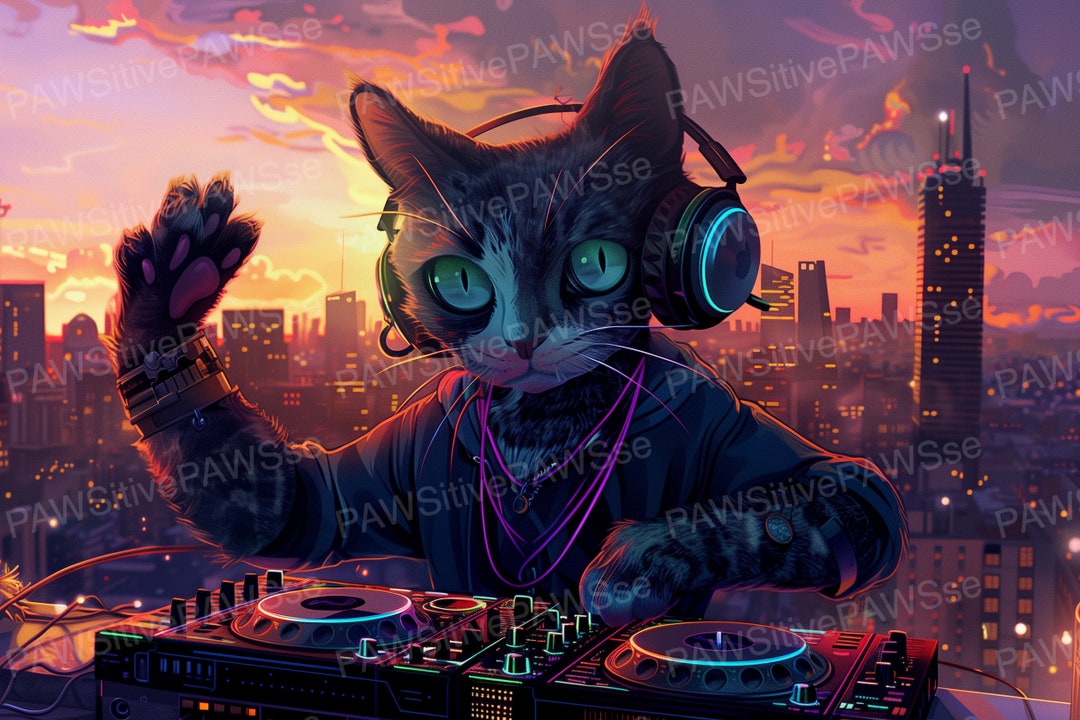 1DJ Maine Coot Cat, Dj Cat Pop Art, Maine Coot Digital Download, DJ ...