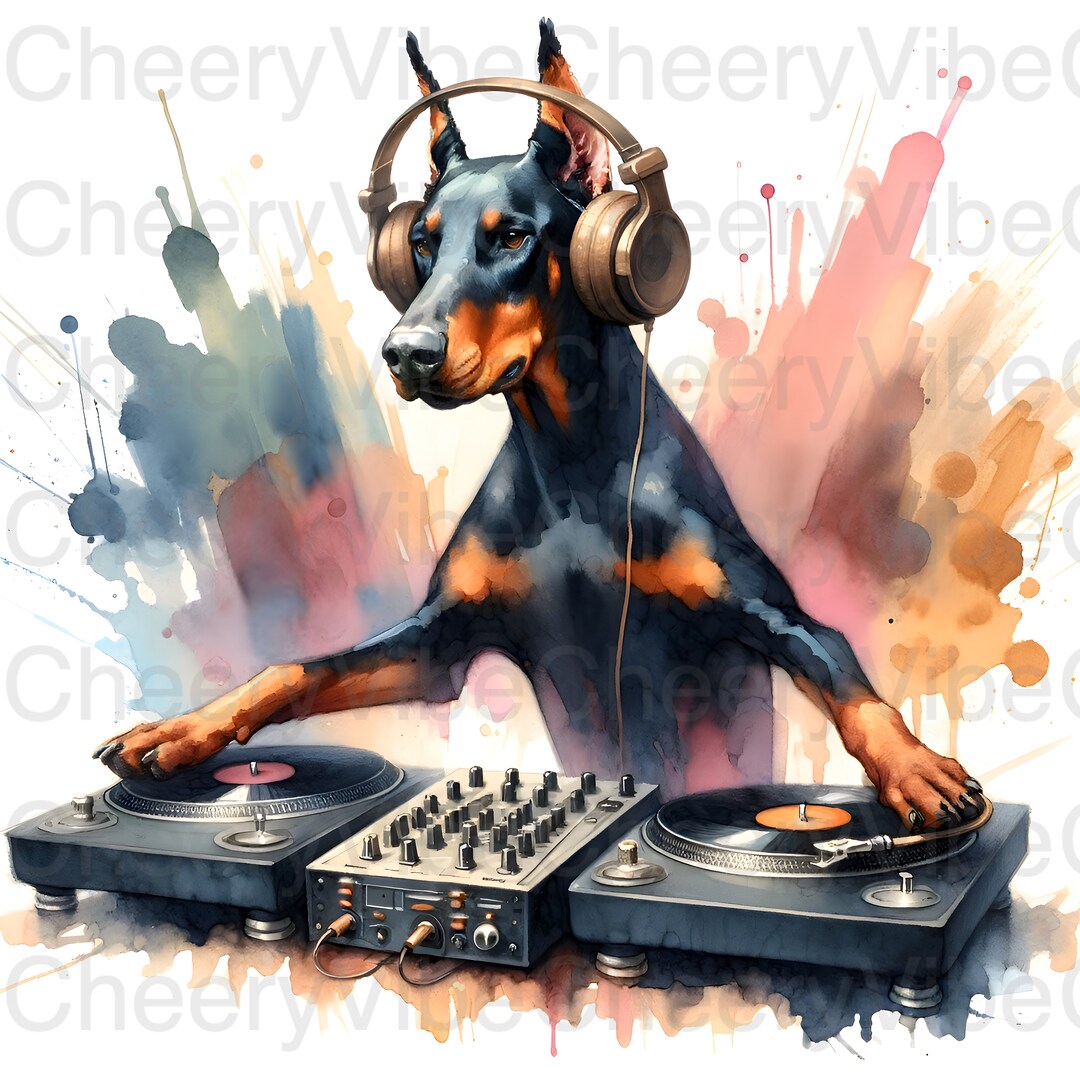DJ Doberman Pinscher, Doberman Art, Dj Art Digital Download, DJ Wall ...