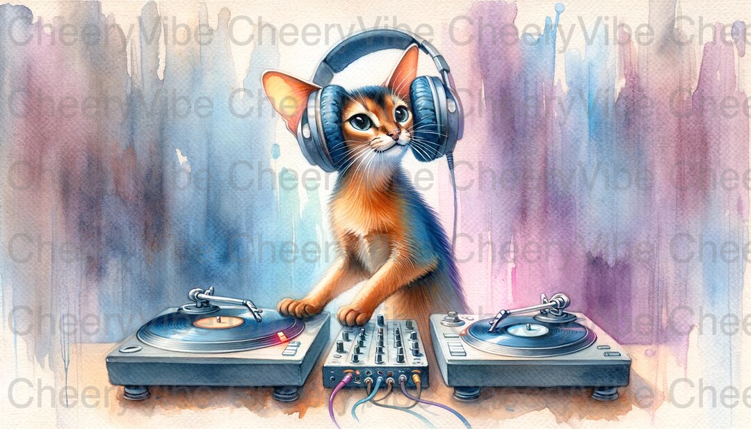 DJ Cat Digital Download, Retro Cat Wall Art, Dj Wall Art, Dj Art Disco ...