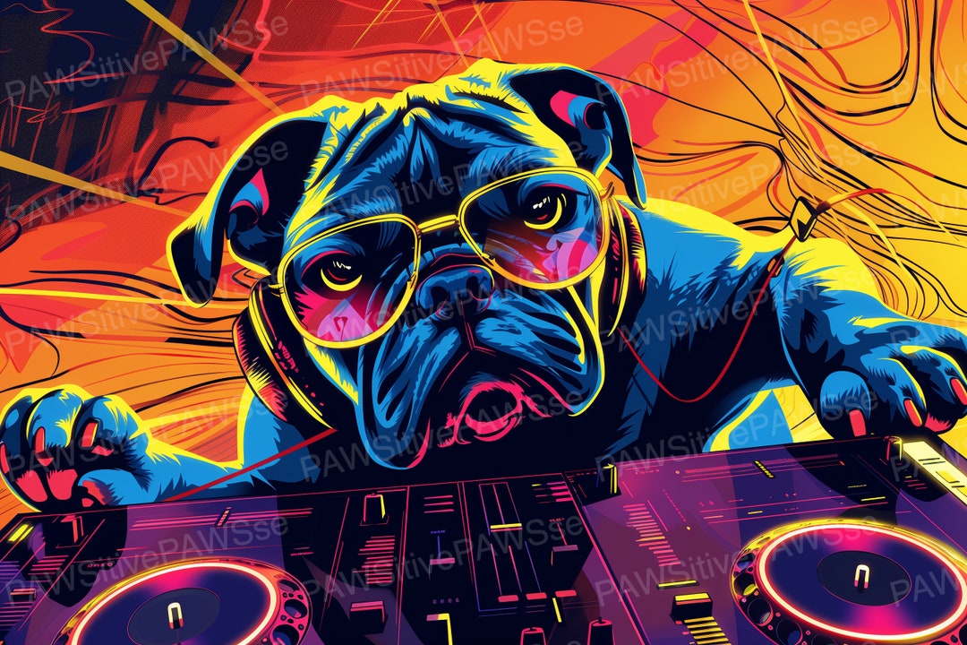 DJ Bulldog, American Bulldog Art, Dj Dog Pop Art, Dj Art Digital ...
