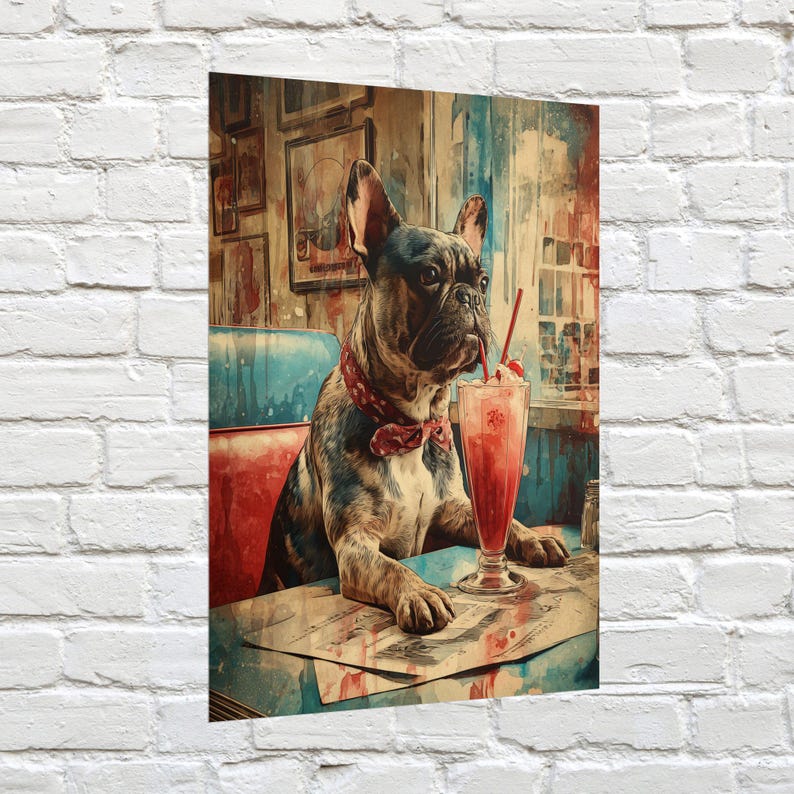 Retro Dog Wall Art Printable Frenchie Art Digital Download French ...