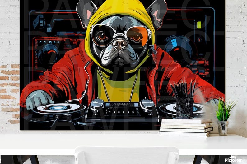 DJ French Bulldog Art Dj Dog Pop Art Frenchie Print Digitally Download ...