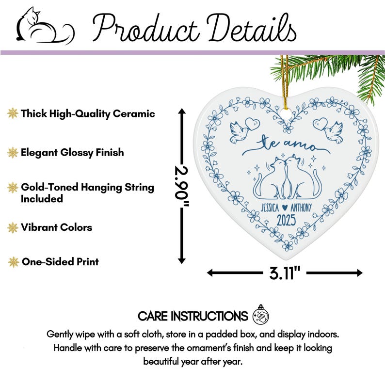 Personalized Cat Lovers Ornament, Romantic Valentines Day Keepsake for ...