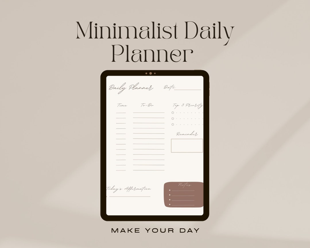 Minimalist Daily Digital Plannerdigital One Page Planner Dailystudent ...