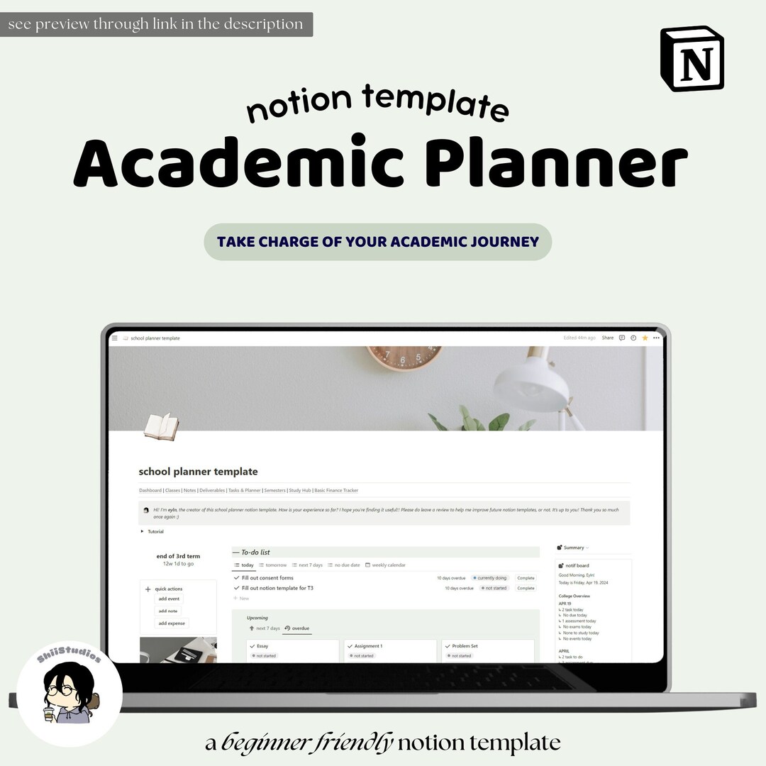 Notion Template Student Planner, Notion Planner, College Planner ...