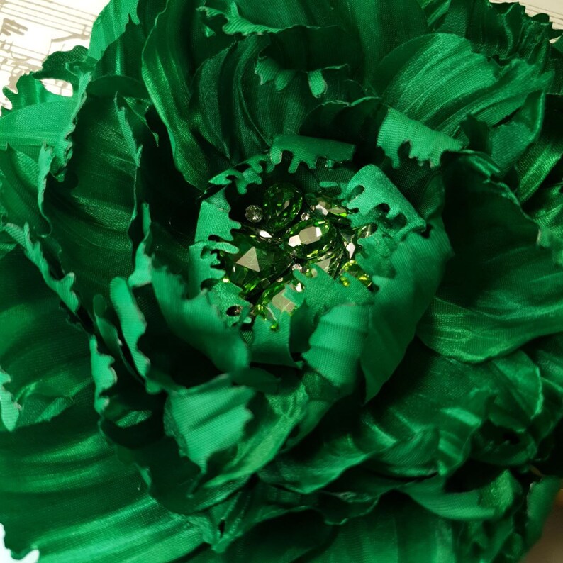 Modern Extra Large Green Silk Flower Brooch Oversized Statement Brooch ...