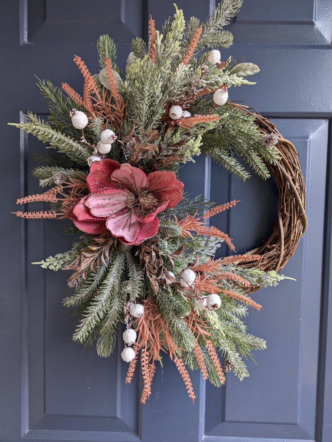 Mauve Poinsettia Christmas Wreath Rustic Sparkle Winter Door Decor ...
