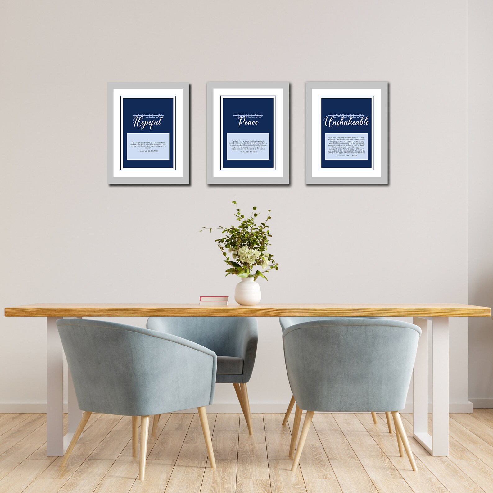 3 Piece Wall Art, Set of 3 Prints Navy Blue Bible Verse Printable ...