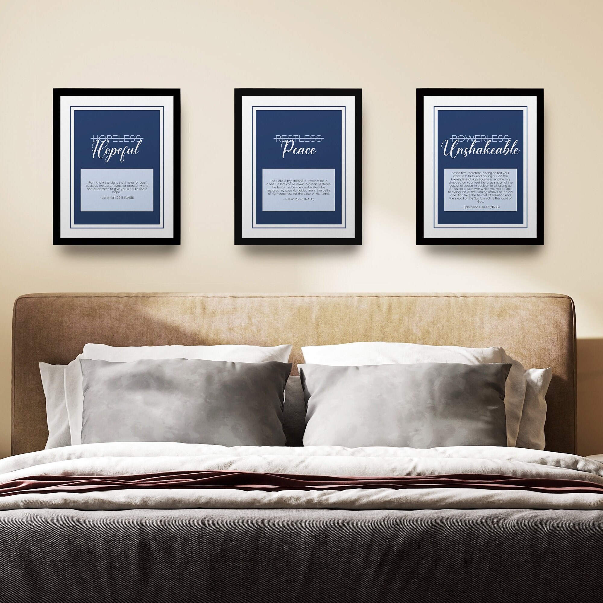 3 Piece Wall Art Set of 3 Prints Navy Blue Bible Verse - Etsy